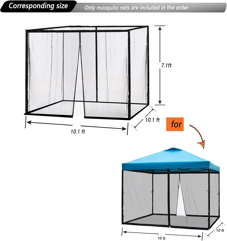 10X10 Mosquito Netting for Patio Camping Gazebo/Pop up Canopy Tent ...