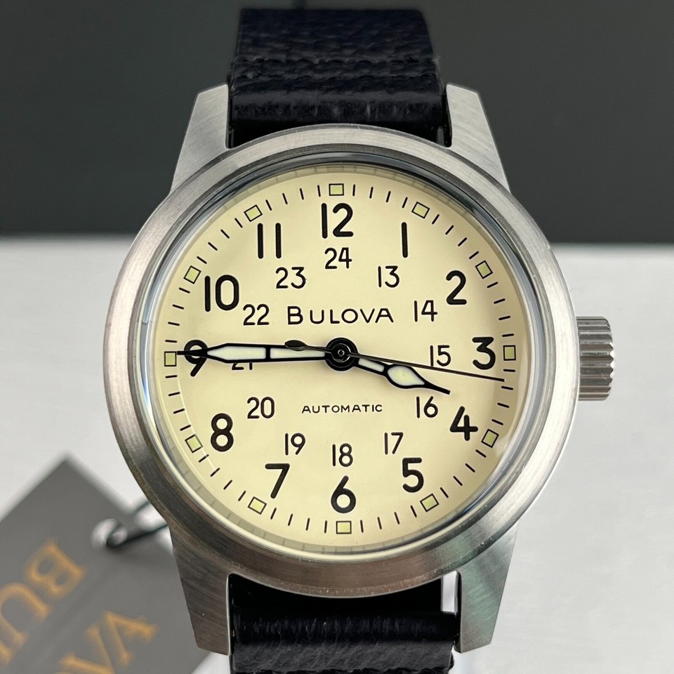Bulova Hack 96A246 Men's Watch 38MM Ivory Dial Leather Strap Watch ...