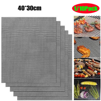 10Pcs BBQ Grill Mesh Non-Stick Mat Reusable Sheet Resistant Barbecue ...