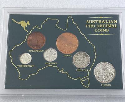 Collection of Australian Cleaned Pre-Decimal Coins QE 11 and George 6th ...