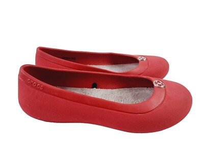 CROCS Queen Of Hearts Silver Buckle Ballet Flats Red Clogs Womens Size ...