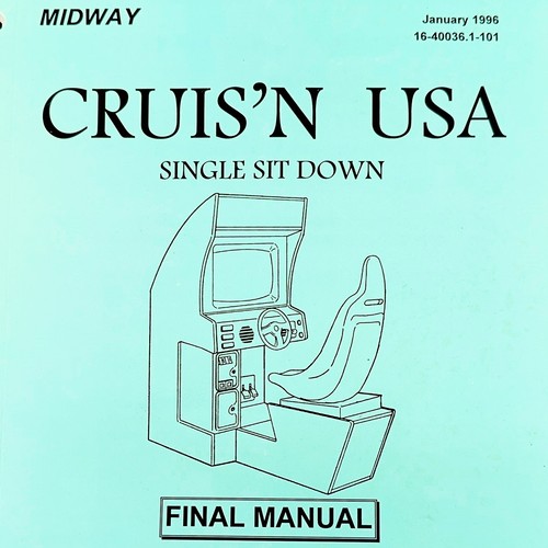Midway Cruis'n USA Single Sit Down Arcade Game Manual Schematics ...