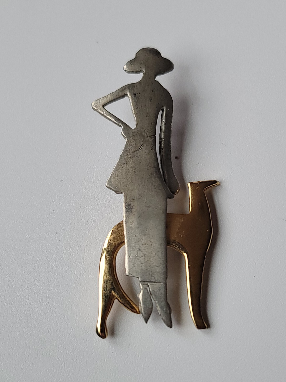 Estate Vintage Rare Ultra Craft Pin Lady And Dog - Gem