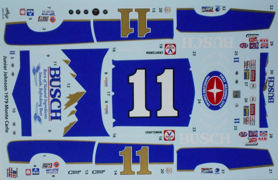 NASCAR DECAL #11 BUSCH 1979 CHEVROLET MONTE CARLO CALE YARBROUGH 1/25 ...
