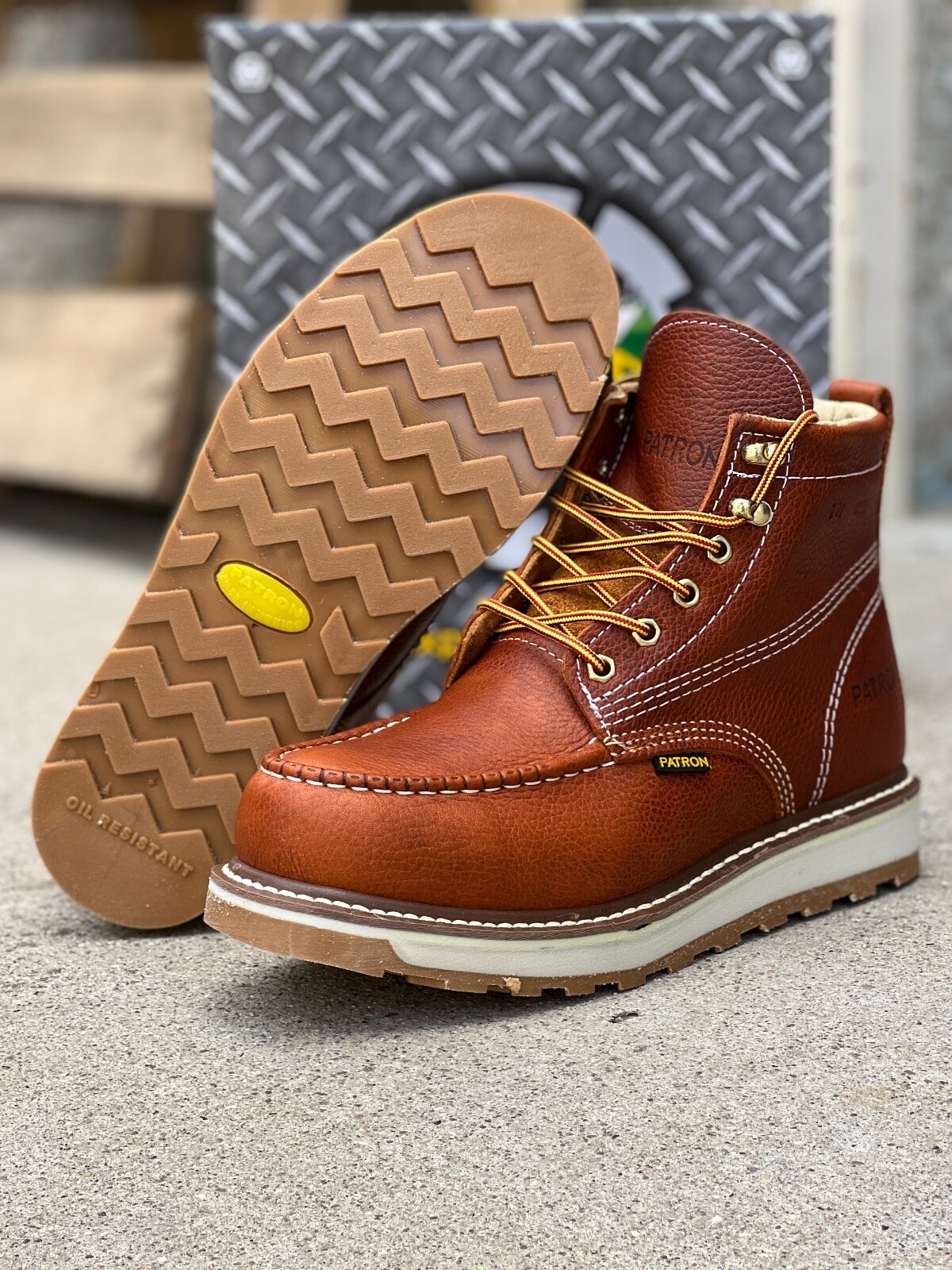 MEN'S WORK BOOTS MOC TOE GENUINE LEATHER LACE UP SOFT TOE LIGHT BROWN ...