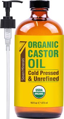 New 16 fl oz Glass Bottle Castor Oil Organic Cold Pressed Unrefined ...