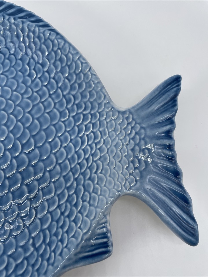 11” Faiobidos Portugal Portuguese Ceramic Blue Fish Dish Plate Blue ...
