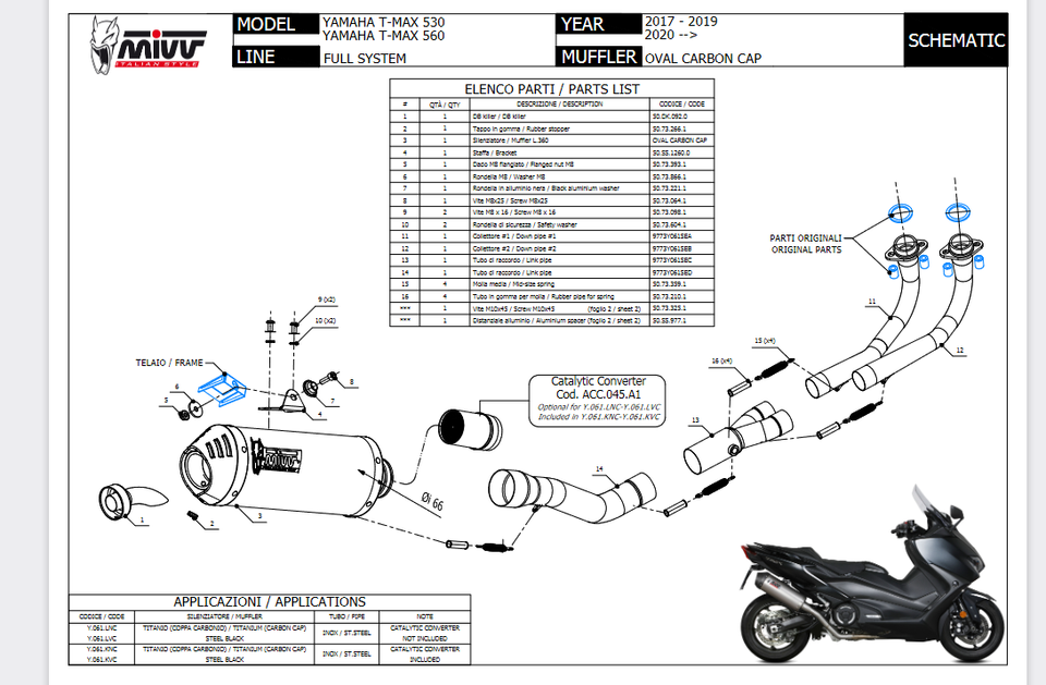 Exhaust MIVV Yamaha T-Max 530 2018 Oval Black Carbon Cap Complete ...