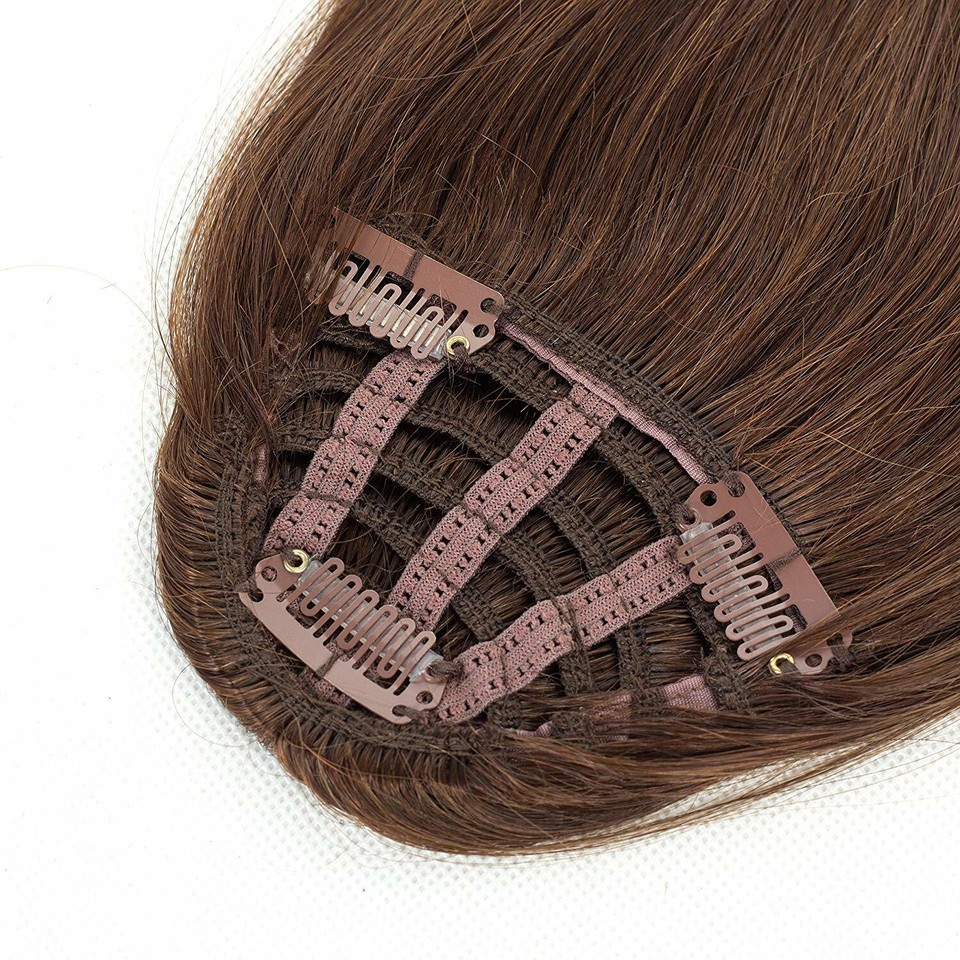 Women's 100% Real Human Hair Invisible Side-swept Bangs Clip In Topper ...