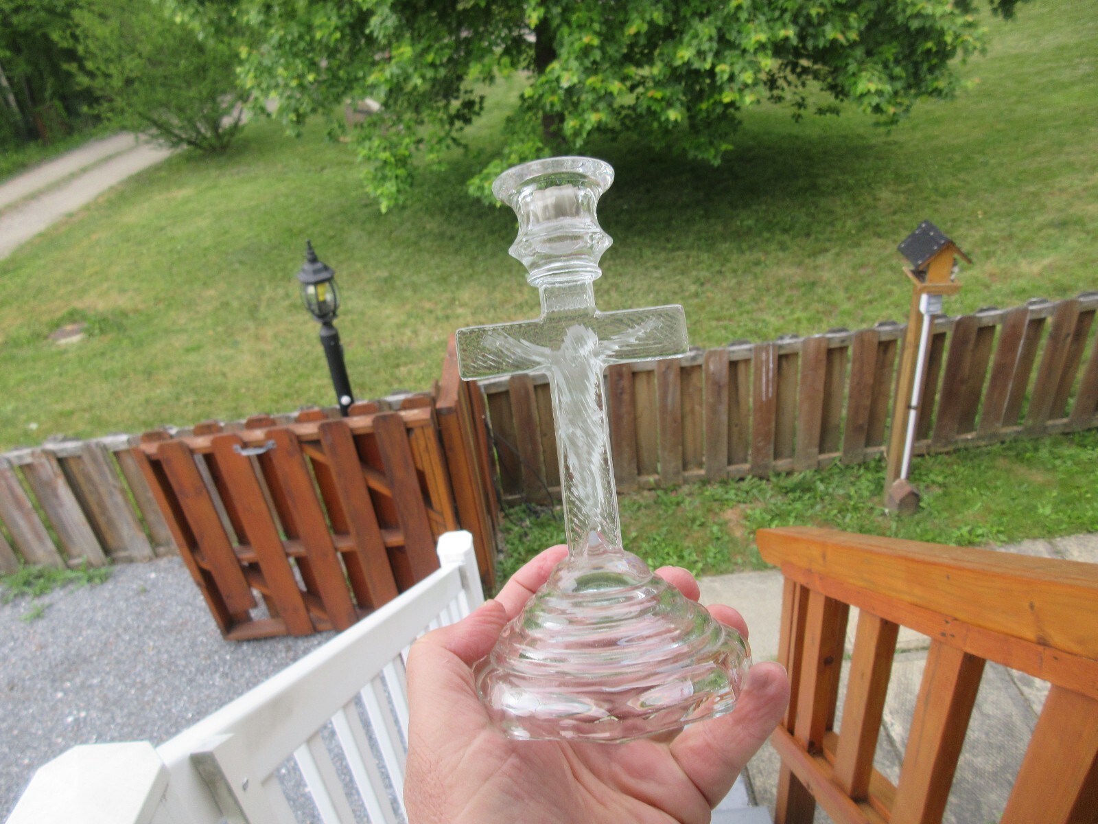 VINTAGE HOME INTERIORS JESUS CROSS CRUCIFIX CRYSTAL CANDLE STICK HOLDER ...