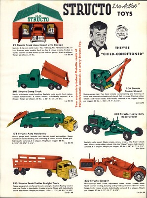 1956 PAPER AD 4 PG COLOR Structo Live Action Hydraulic Fire Big Job ...