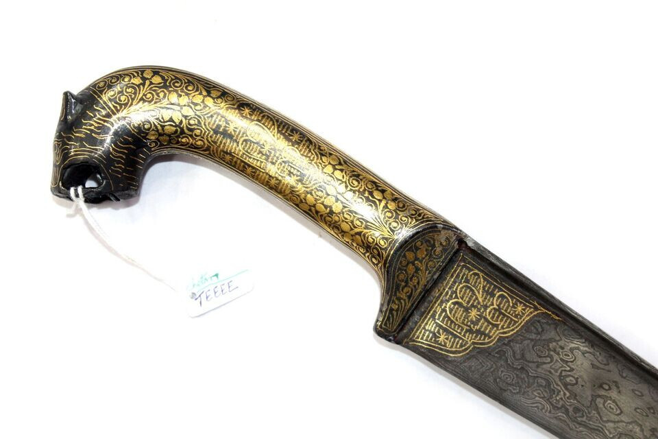 Pesh-Kabz Dagger Knife Damascus Steel Blade Pure Gold Koftgari Inlay ...
