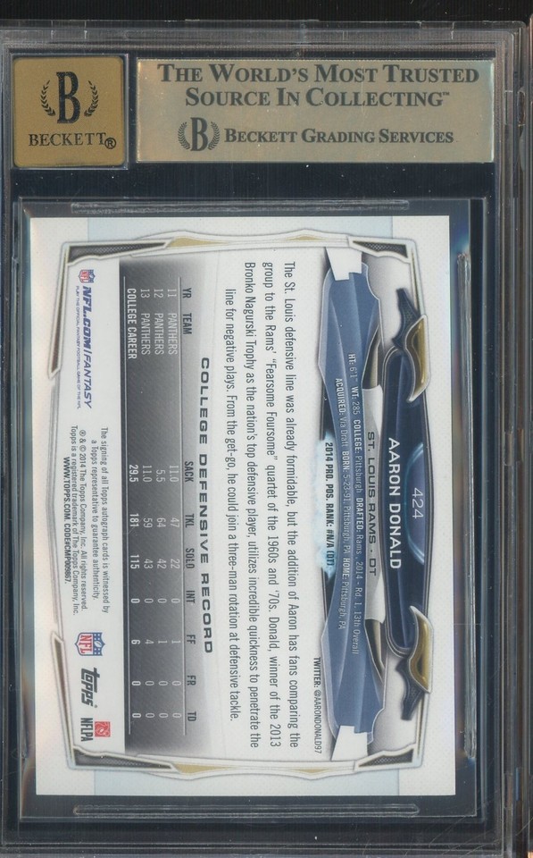 2014 Topps Autograph #424A Aaron Donald RC Rookie BGS 9.5 w/ 10 AUTO | eBay