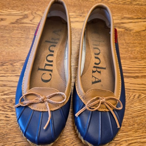 Chooka Duck Skimmer Navy Blue Rubber Rain Flats Bow Detail Womens Size ...