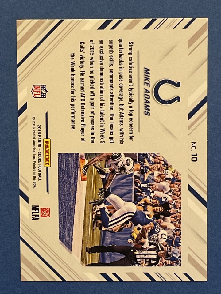 Mike Adams 2016 Score No Fly Zone Gold Insert #10 Indianapolis Colts | eBay