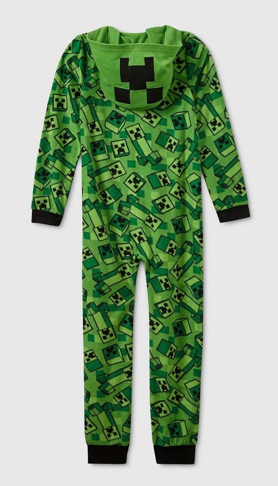MINECRAFT Union Suit Pajamas Size X-Small XS 4-5 Boys One Piece Creeper ...