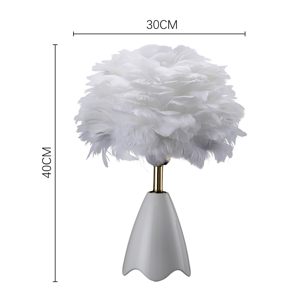 Feather Shade Table Lamp White Lampshade Bedside Night Light Room Home ...