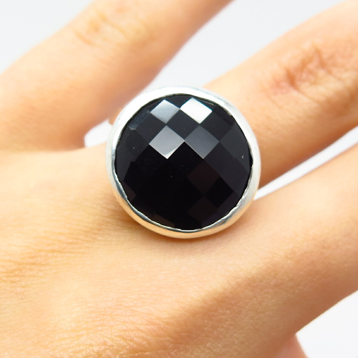 925 Sterling Silver Vintage Real Checkered Melanite Gemstone Ring Size ...