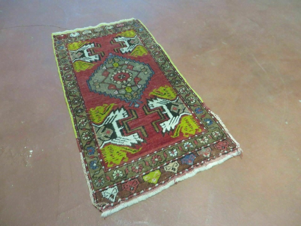 20" X 38" Antique Handmade Turkish Oushak Oshak Yastik Wool Rug Mat ...