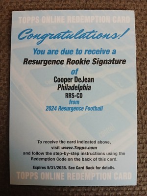 2025 TOPPS RESURGENCE COOPER DEJEAN ROOKIE SIGNATURE AUTOGRAPH ...