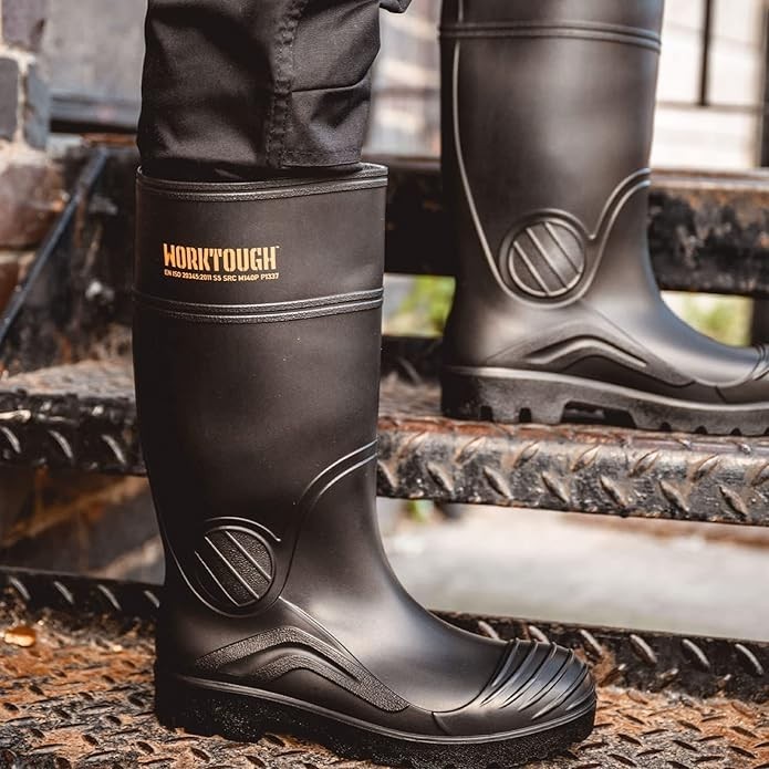 Mens Worktough S5 Safety Rigger Steel Toe Wellington Wellies Boot Work ...