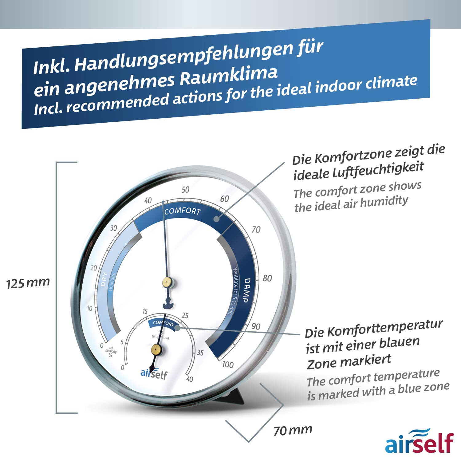 Thermo-Hygrometer als Klimakontrolle / Schimmelalarm für Räume, analog/Blau-Weiß | eBay.de