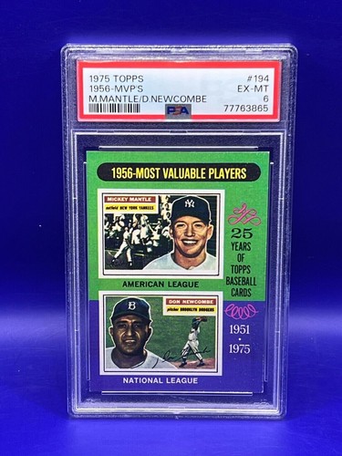1975 Topps #194 MICKEY MANTLE DON NEWCOMBE 1956 MVP PSA 6! HOF LEGEND ...