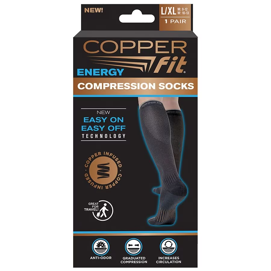 Copper Fit Energy Knee High Compression Socks Size L/XL - Black ...
