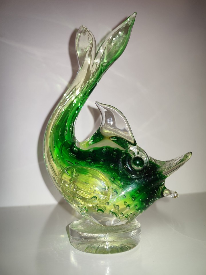 Large MURANO FISH with bubbles URANGLASS URANIUM GLASS FIGURINE | eBay