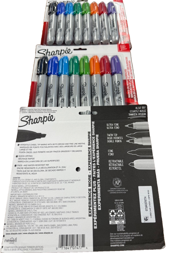 Sharpie Chisel Tip Permanent Markers 8 AssortedColors NEW | eBay
