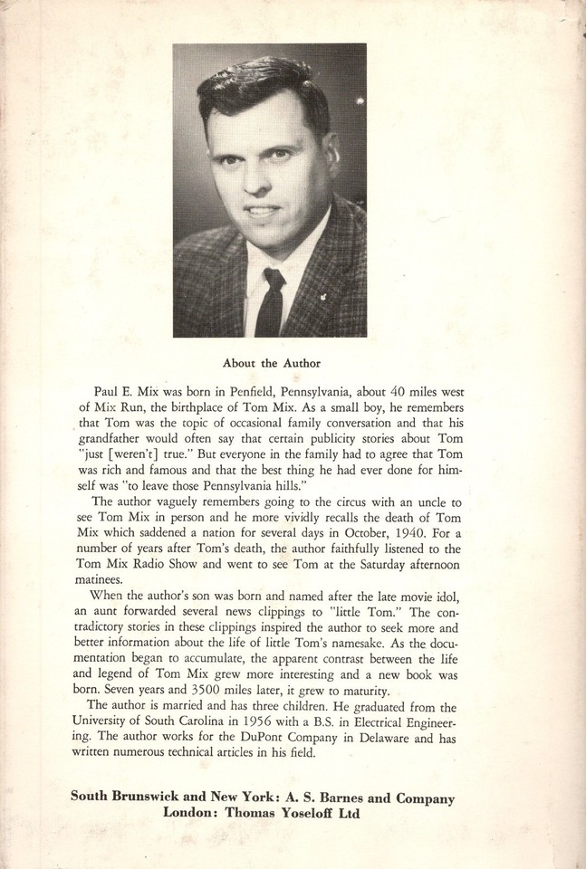 1972 - THE LIFE AND LEGEND OF TOM MIX - Author Paul E. Mix - Barnes | eBay