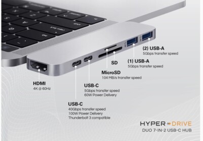 Hyper HyperDrive USB C Hub, Duo 7-in-2 USB C Adapter - MacBook Pro ...
