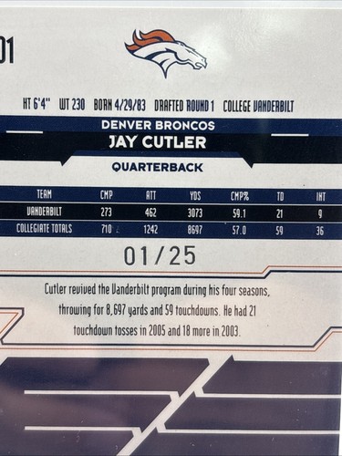 2006 Leaf Rookies & Stars Rookie Autograph Longevity Jay Cutler #201 1 ...