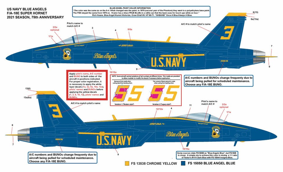 CAM DECALS (AKA) MILSPEC, MS 72-056, 1/72 SCALE, USN BLUE ANGELS, F/A ...