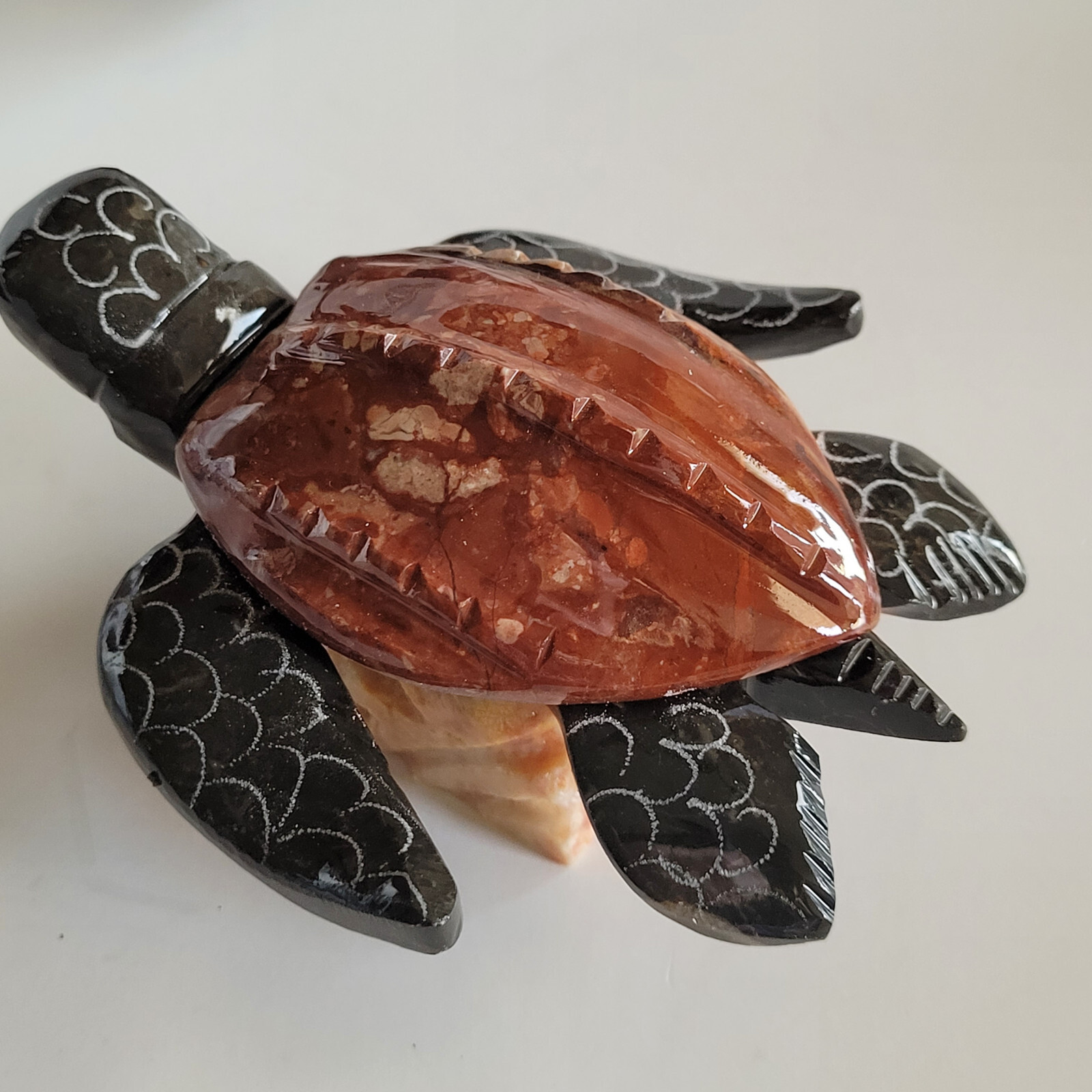 Hand Carved Marble Stone Sea Turtle Figure 5" Long Random Color Unique ...