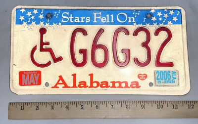 2006 ALABAMA HANDICAP License Plate, Tag, Full Size! Good Used Shape ...
