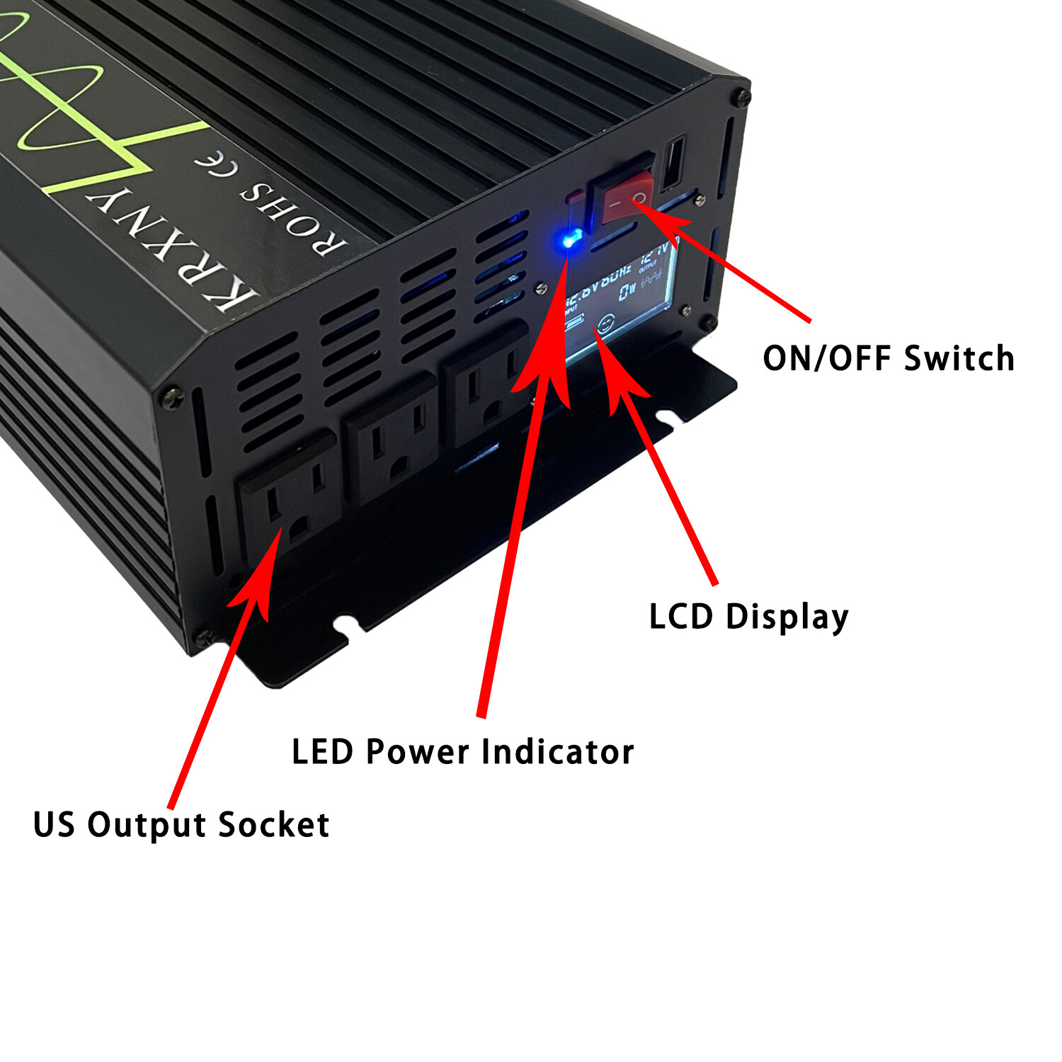 US 1000W 12V 24V to 120V 60HZ Pure Sine Wave Car Battery Power Inverter ...