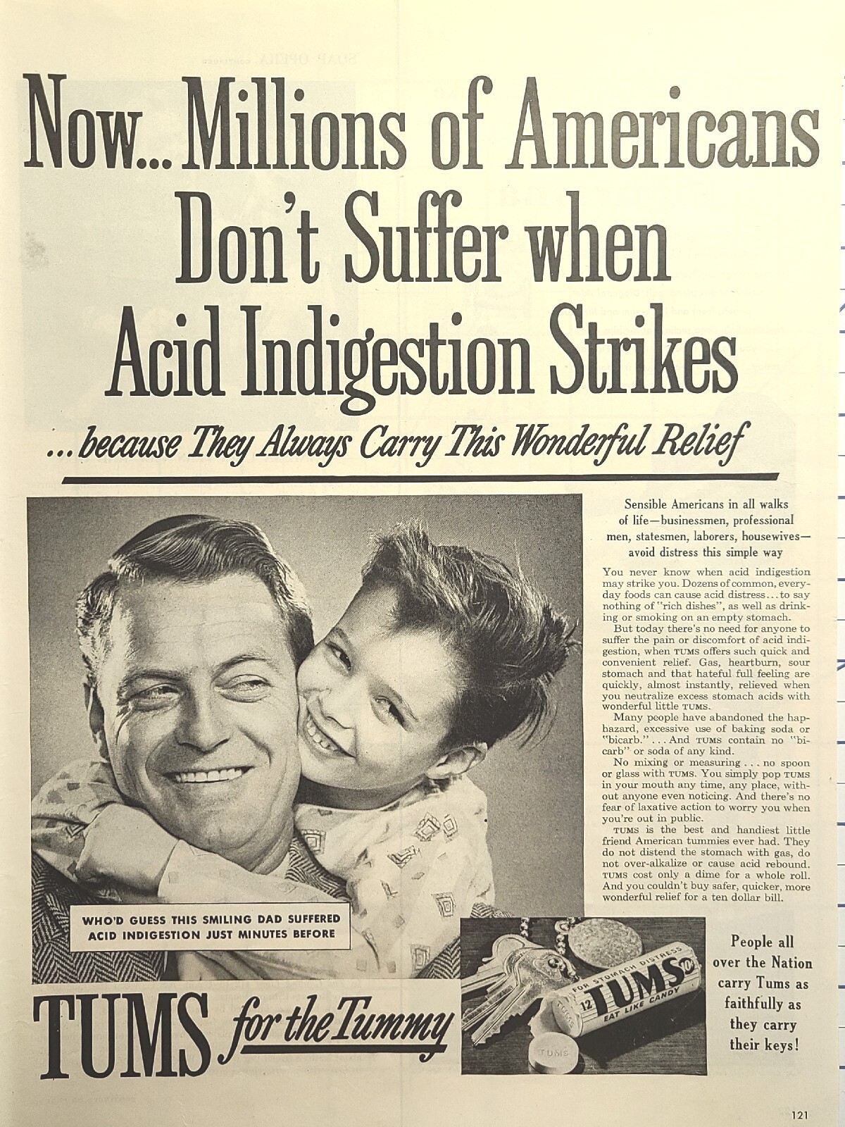 Tums for the Tummy Wonderful Relief Smiling Dad Happy Boy Vintage Print ...