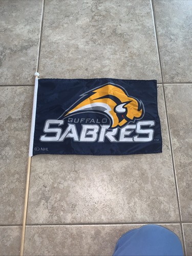 Buffalo Sabres Flag Car Auto Window 17" x 11" Slug Logo With Wood Stick ...