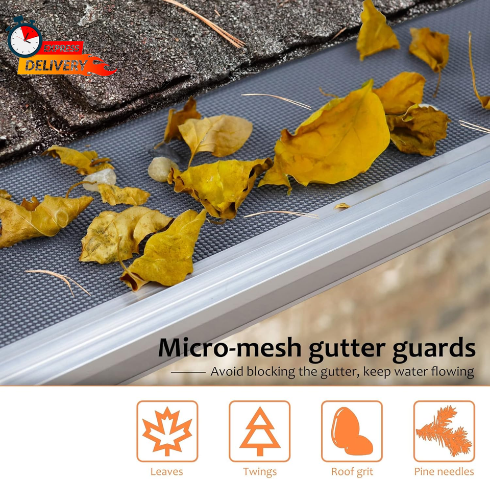GCGOODS Gutter Guard, 5 Inch Micro Mesh Gutter Cover System, 48Ft, Leaf ...