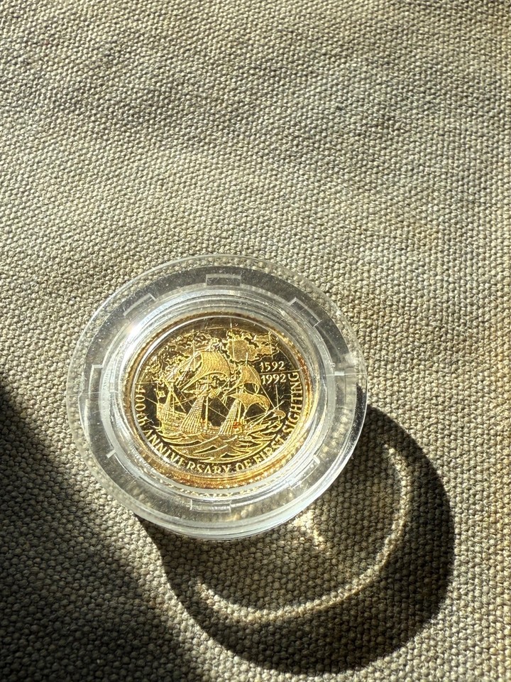 1592-1992 Falkland Islands * Ship World Map * 1/10oz Fine Gold Proof ...