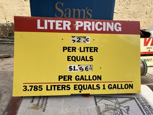 Early Gas Pump Price Sign Double sided. Liter to Gallons | eBay