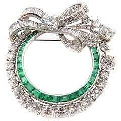 Syn Emerald Bow Shape Lapel Pin Brooch 925 Sterling Silver Art Deco ...