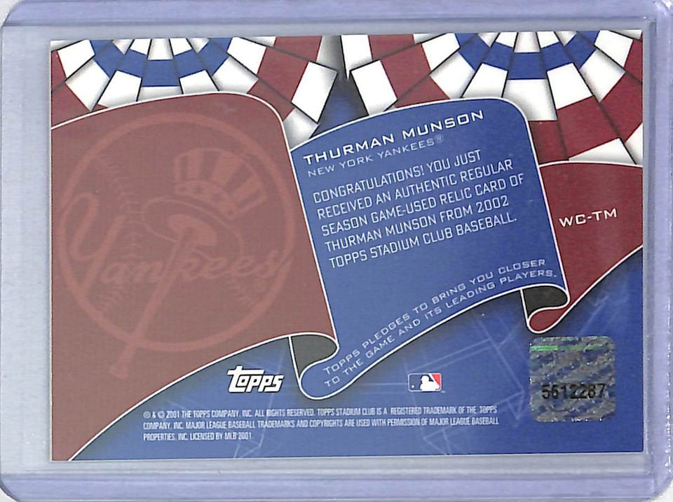 2002 Topps Stadium Club World Championship Relic #WC-TM Thurman Munson ...