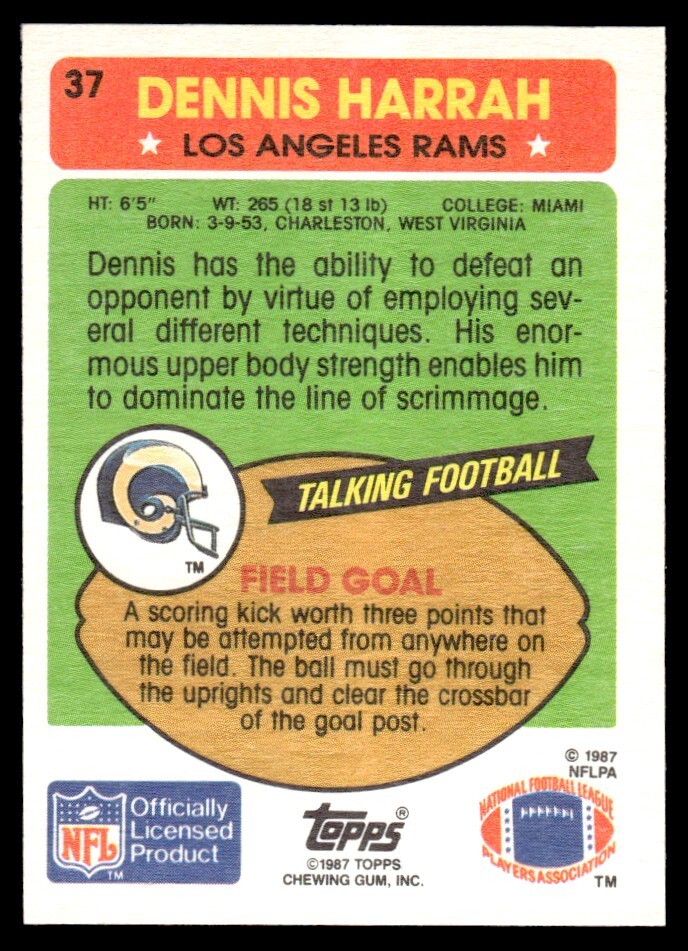 1987 TOPPS AMERICAN/UK DENNIS HARRAH D LOS ANGELES RAMS #37 | eBay