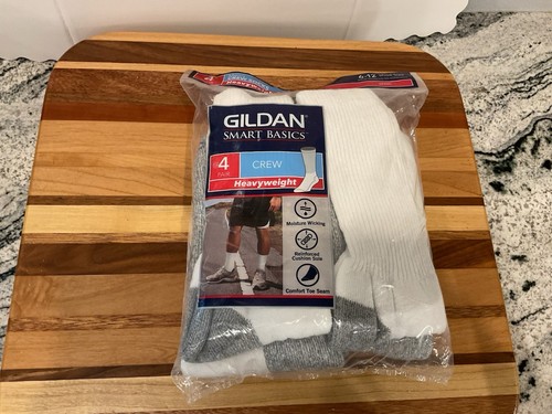 Vintage Gildan Smart Basics Crew Socks Gray White Heavyweight 4pr 6-12 ...