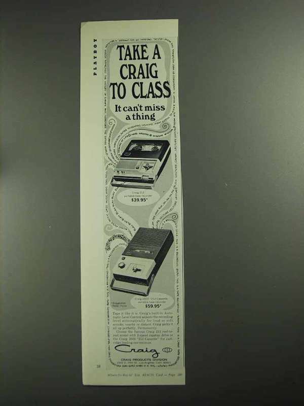 1968 Craig 2603 212 Cassette Portable Tape Recorder Ad | eBay