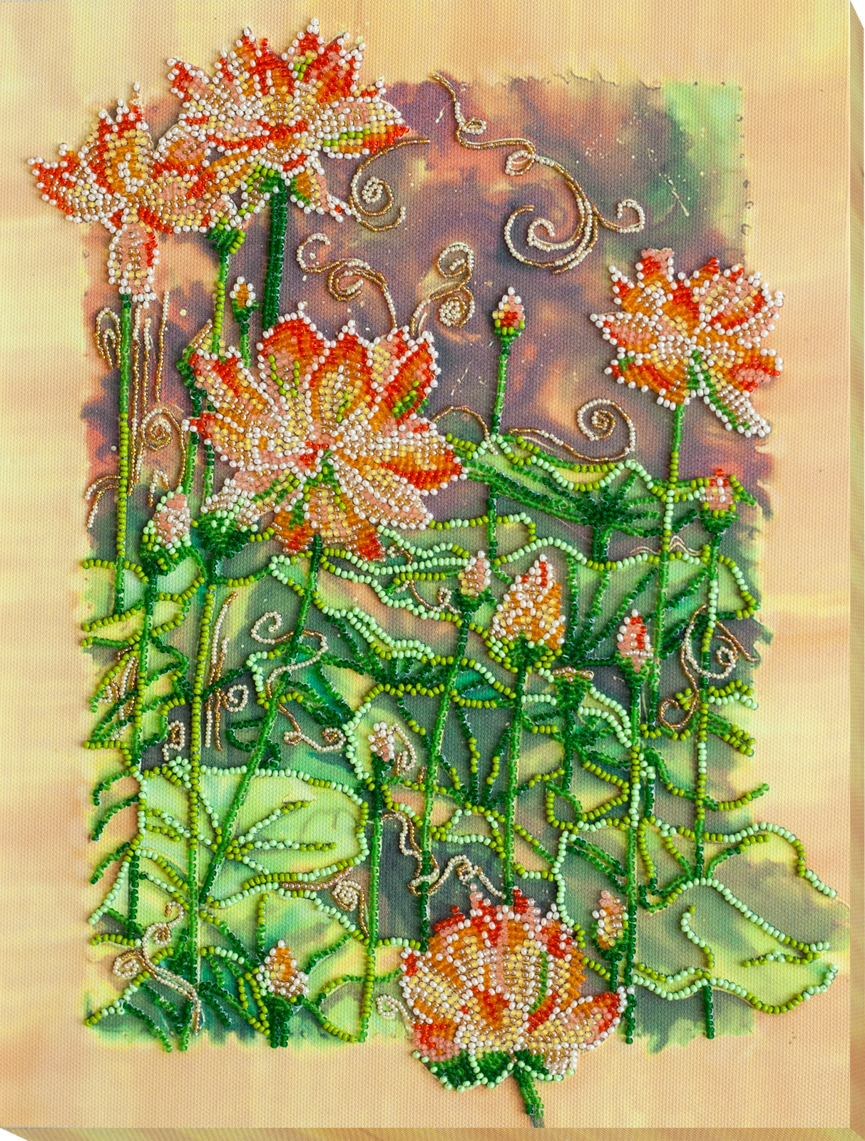 Flowers Lotuses at sunset Bead Embroidery Kit – DIY Beaded Home Decor ...