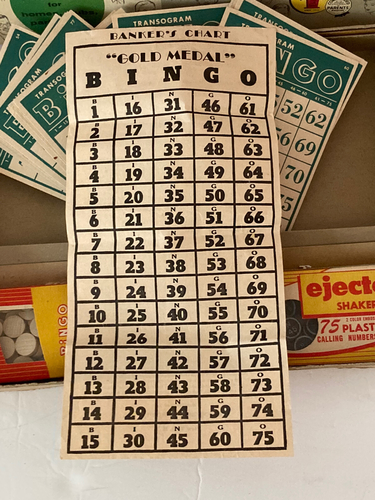 Vintage TRANSOGRAM Family Bingo Game With Markers Games Fun In Box Gold ...