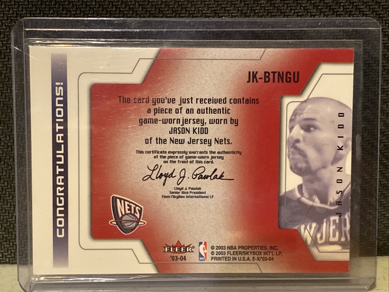 2003-04 E-X - Behind the Numbers Jason Kidd #JK-BTNGU Game Used (MEM ...